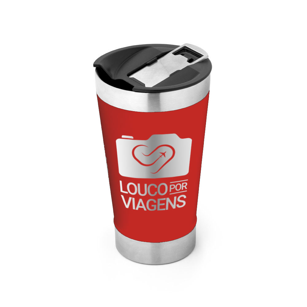 Copo Térmico em Aço Inox (vermelho) - Logo Louco - Loja Louco Por Viagens
